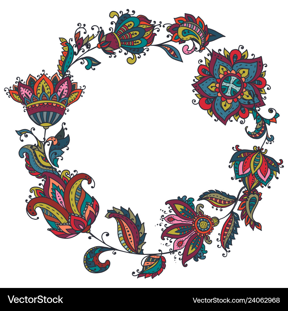 Colorful henna floral wreath based Royalty Free Vector Image