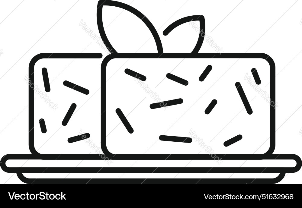Delicious square cake with leaves is lying Vector Image