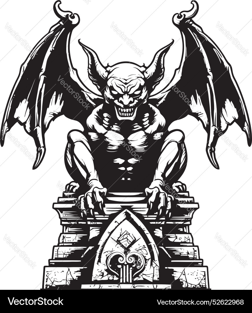 Gothic sentinel gargoyle full body statue logo Vector Image