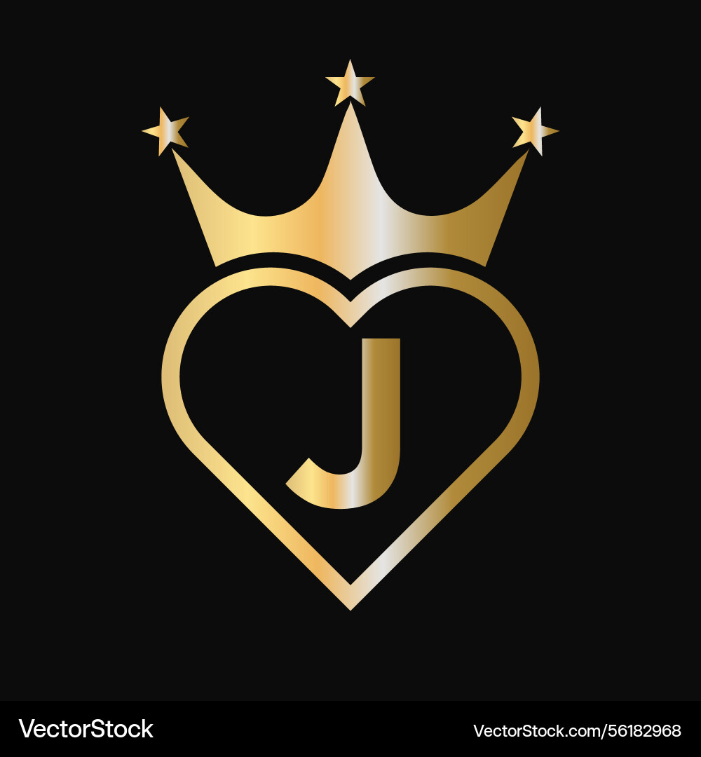 Initial letter j crown logo concept with heart Vector Image