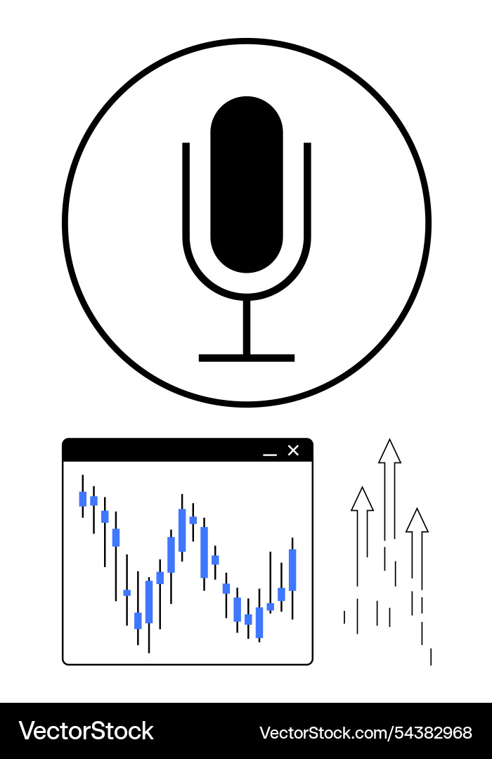 Microphone with stock market chart and upward Vector Image