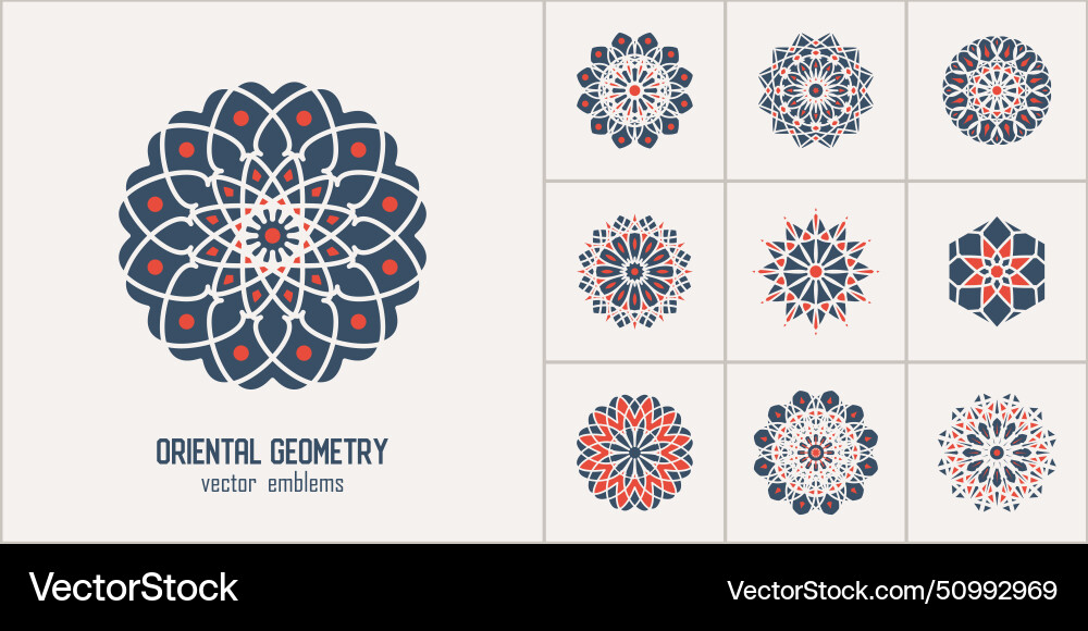 Arabic circular geometric emblems set Royalty Free Vector