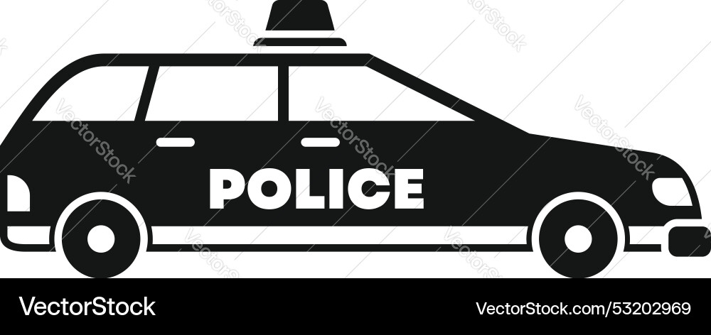 Black simple police car icon side view Royalty Free Vector
