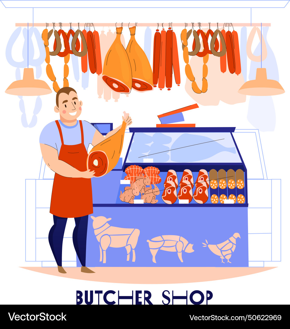 Butchers shop seller composition Royalty Free Vector Image