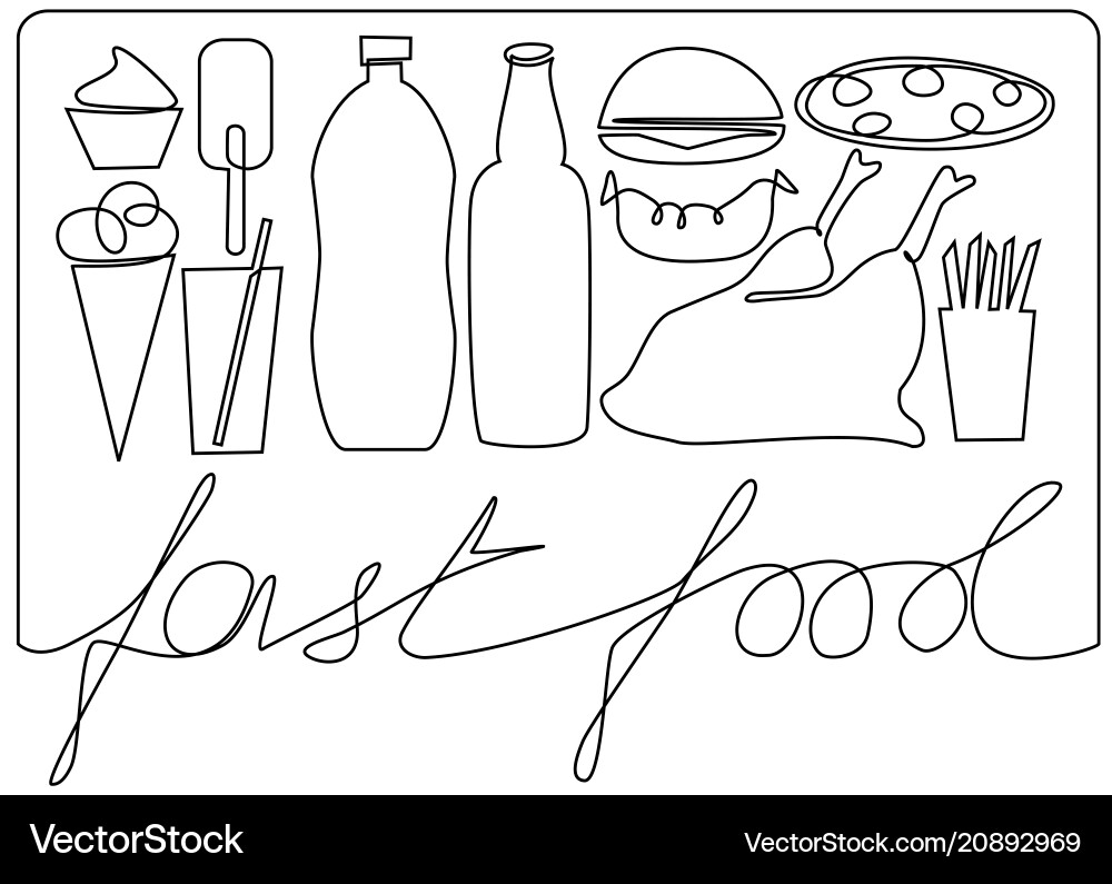 Fast food one line drawing Royalty Free Vector Image