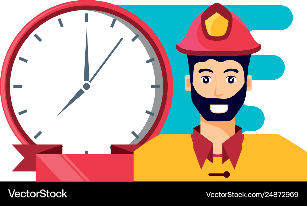 Firefighter professional with clock time Vector Image