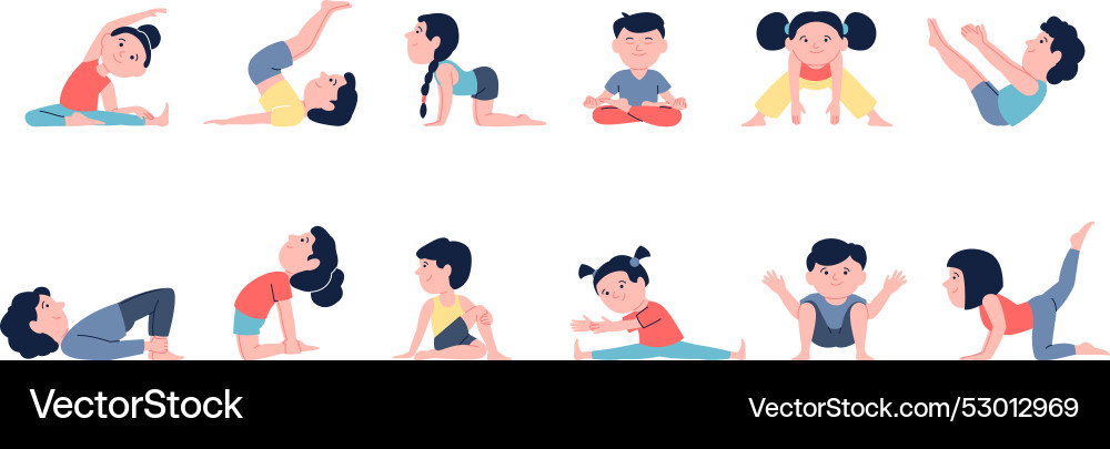 Kids yoga children doing exercises Royalty Free Vector Image