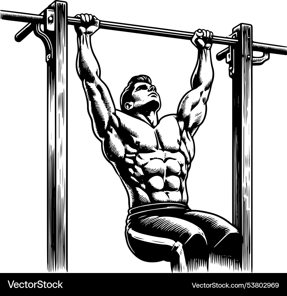 Man performing pull-ups on a bar in bold graphic Vector Image