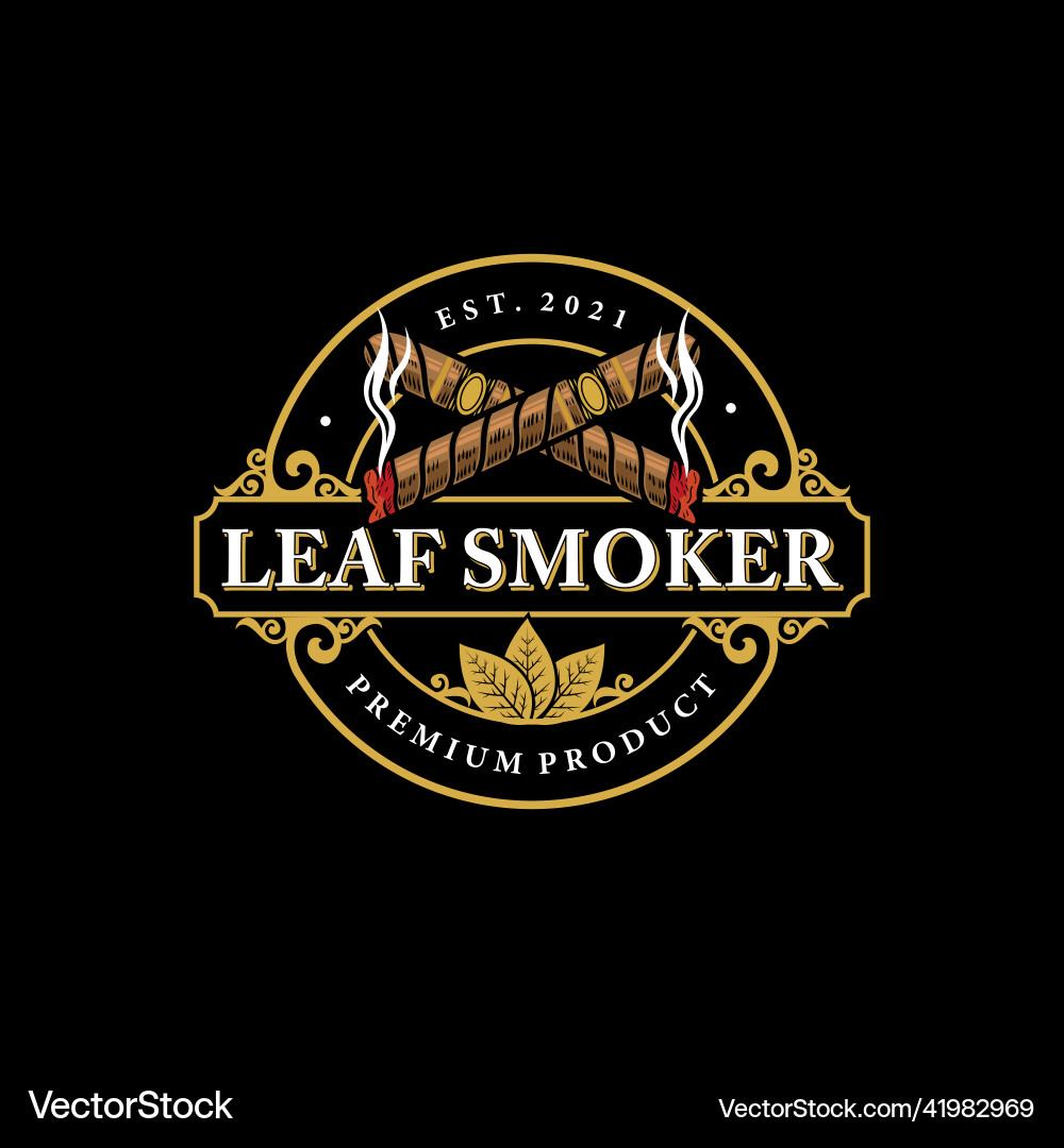 Smoking cigarette cigar badge logo Royalty Free Vector Image