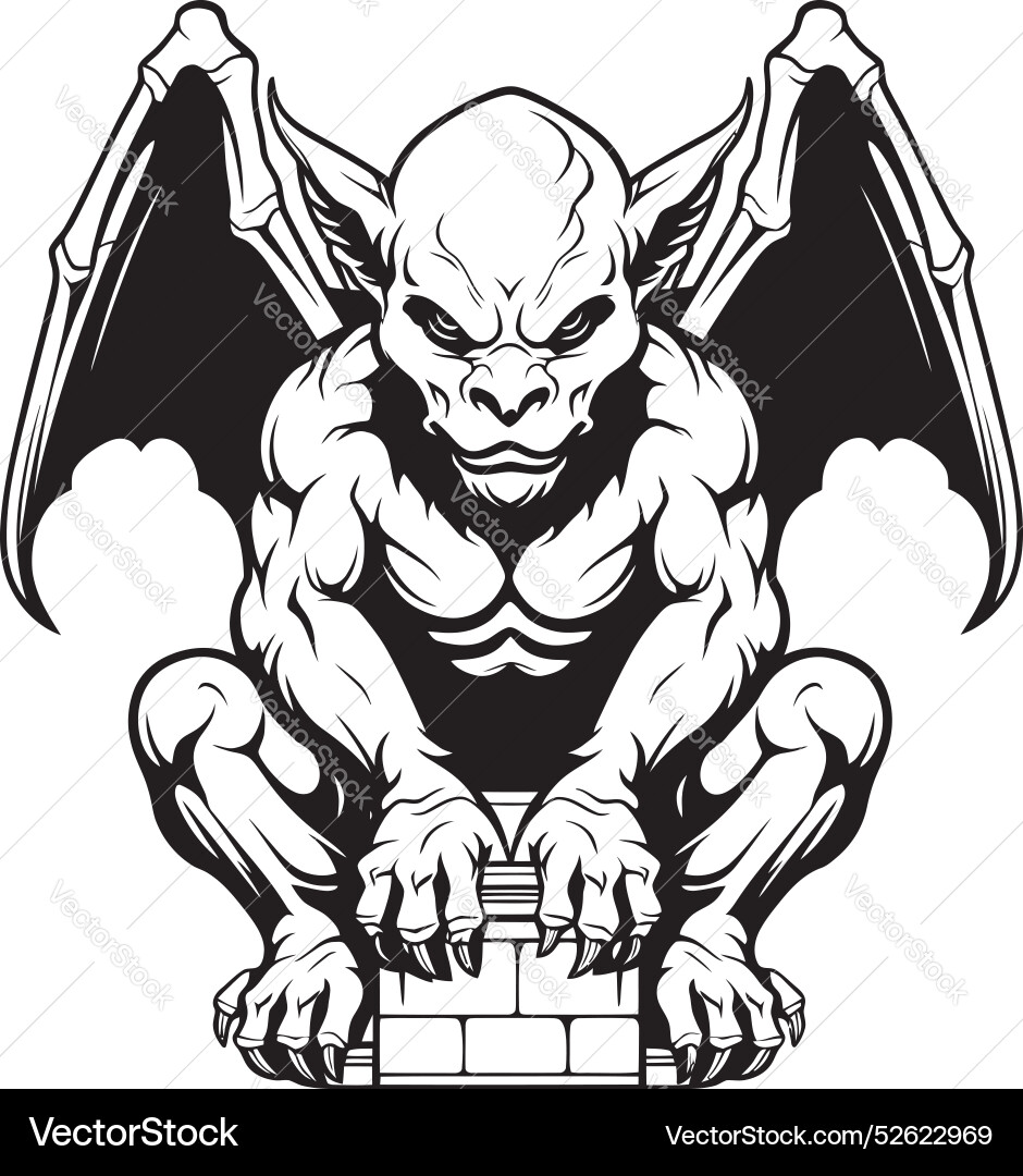 Winged guardian gargoyle full body statue Vector Image