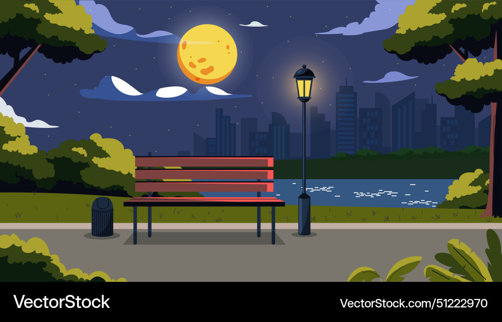 City park at night scene concept Royalty Free Vector Image