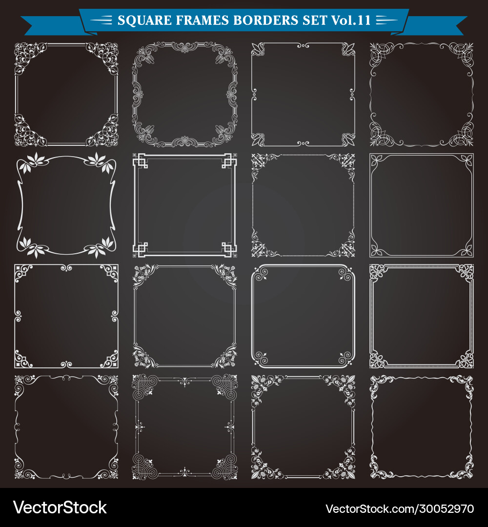 Decorative square frames and borders set 11 Vector Image
