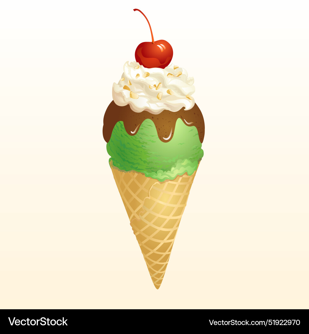 Green tea ice cream cone Royalty Free Vector Image