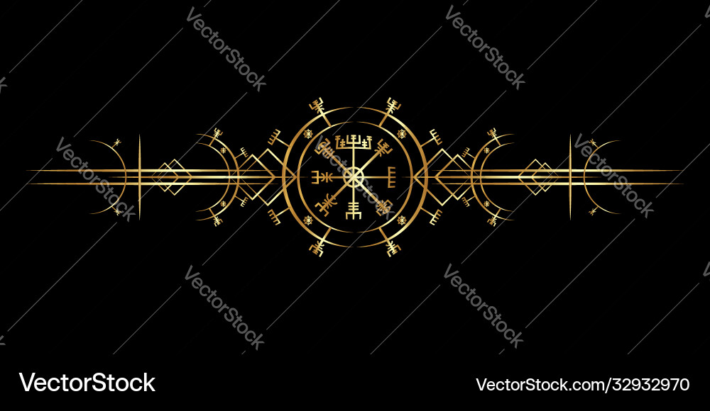 Vegvisir magic navigation gold compass ancient Vector Image