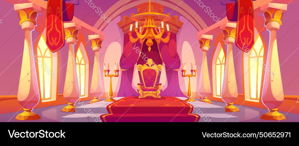 Castle hall room with golden king throne Vector Image