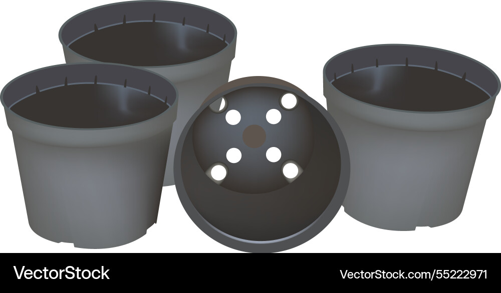 Empty plastic flower pots isolated on white Vector Image