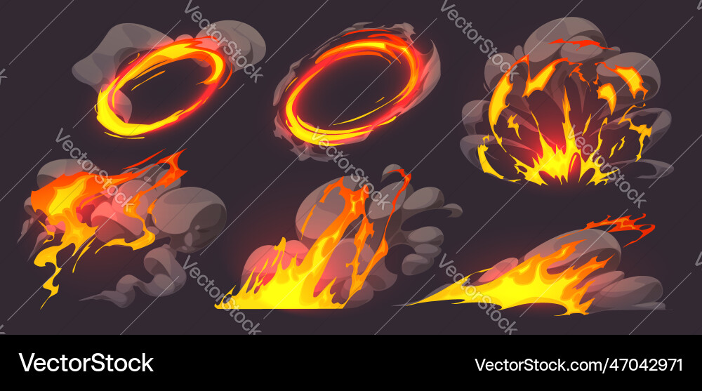 Game effect of fire flame animation with smoke Vector Image