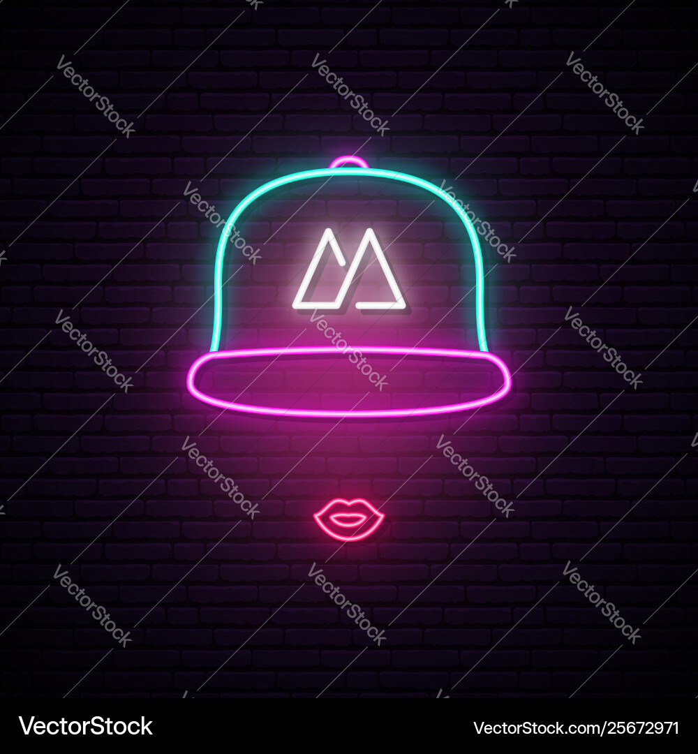 Girl with baseball cap neon sign bright Royalty Free Vector