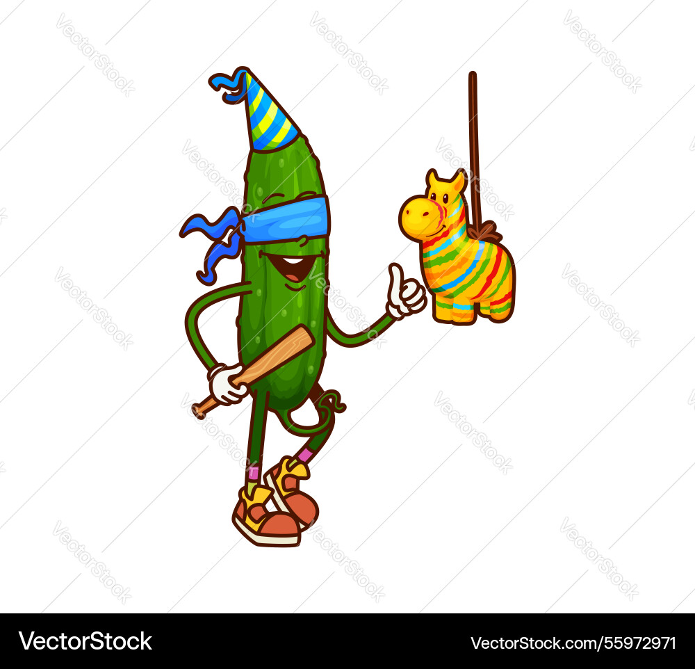 Groovy cucumber vegetable character on party Vector Image