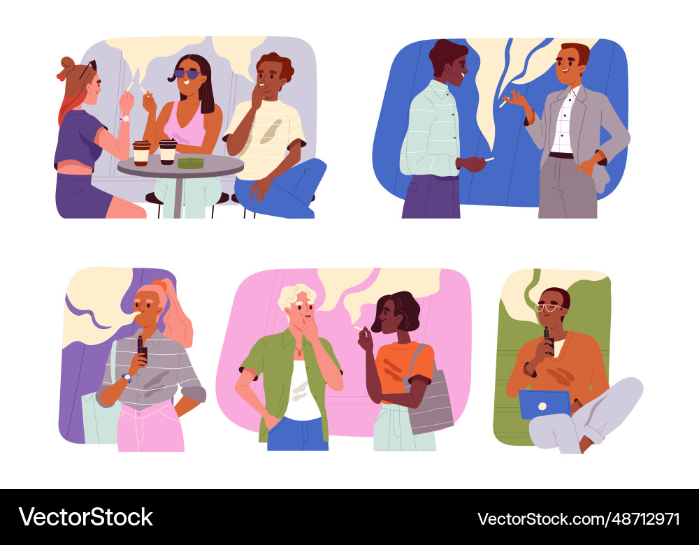 People smoke cigarettes set Royalty Free Vector Image