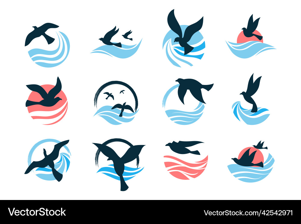Wave ocean logo icon set sea and water Royalty Free Vector