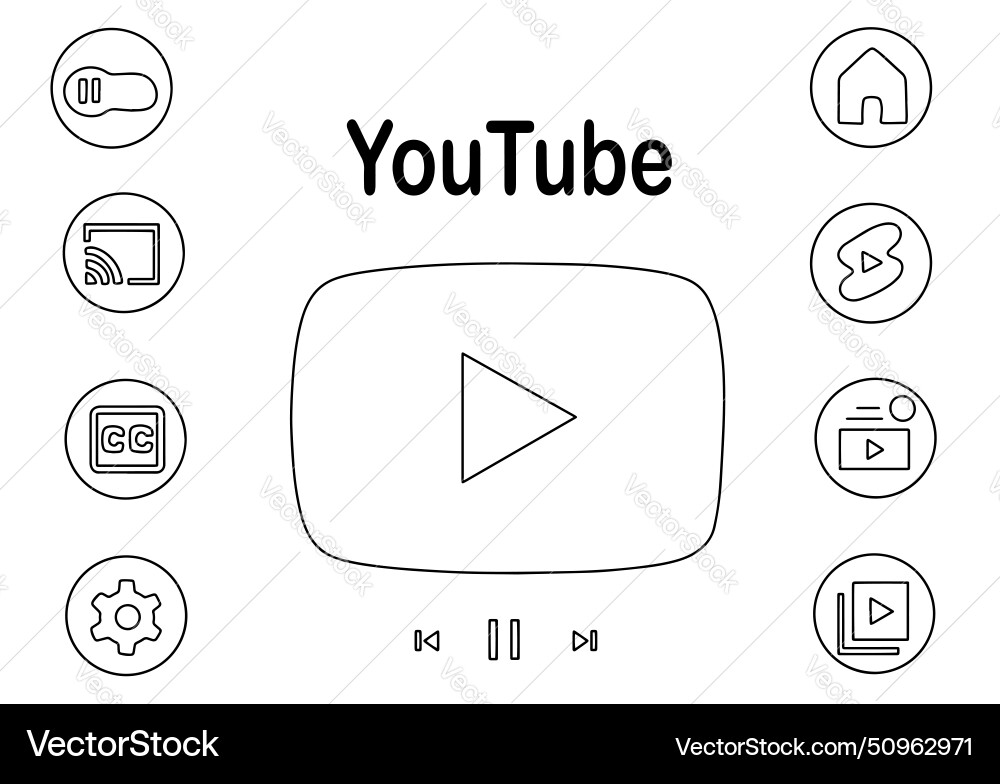 Youtube social networks one line Royalty Free Vector Image