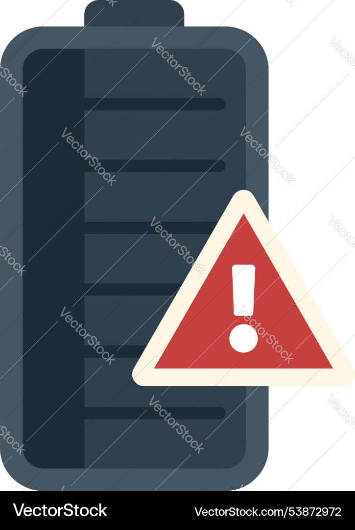 Battery showing low power warning sign Royalty Free Vector