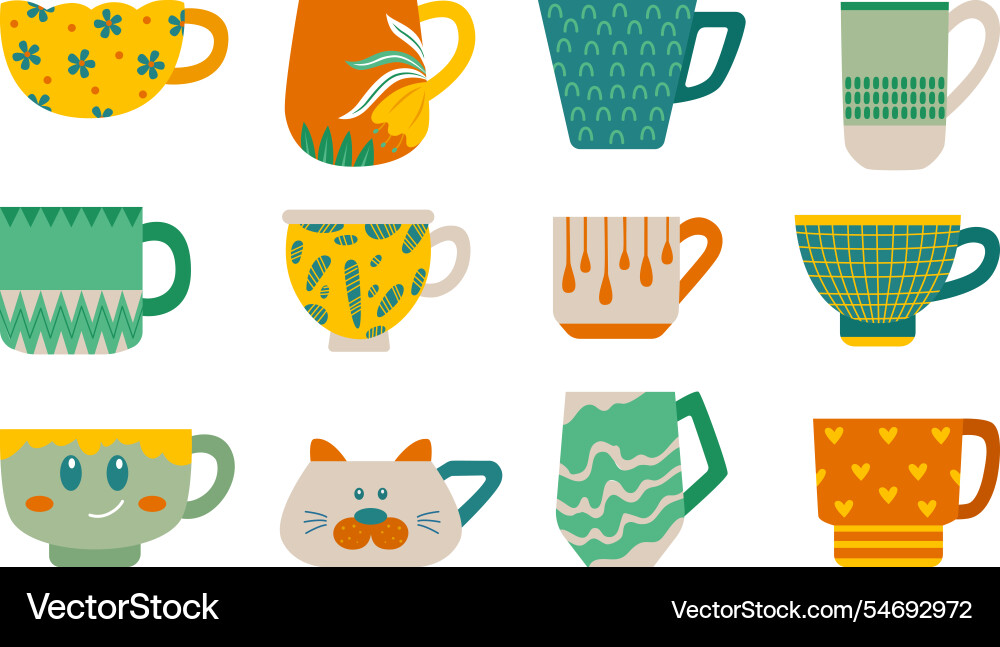 Ceramic cups decorative crockery cup and mugs Vector Image