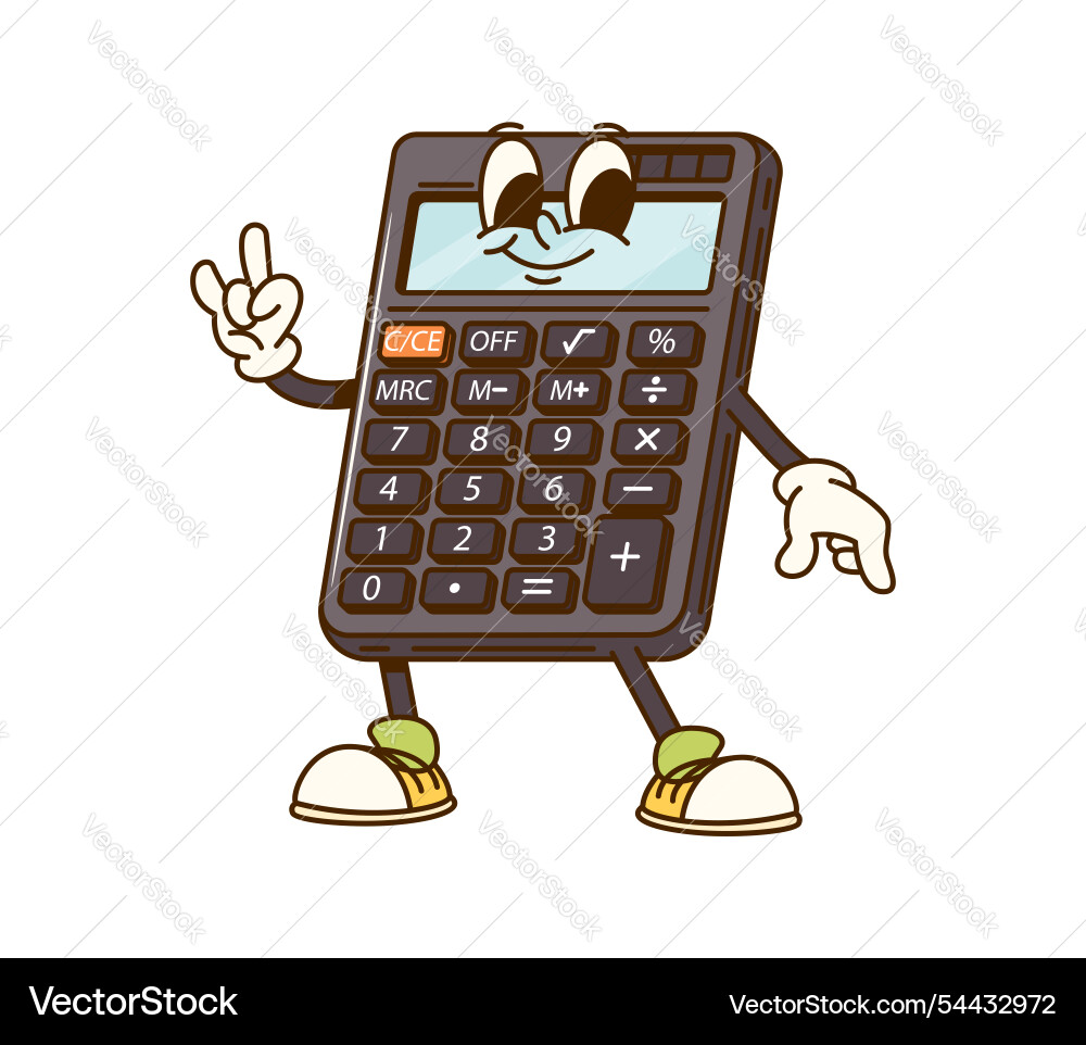 Groovy calculator school education retro character