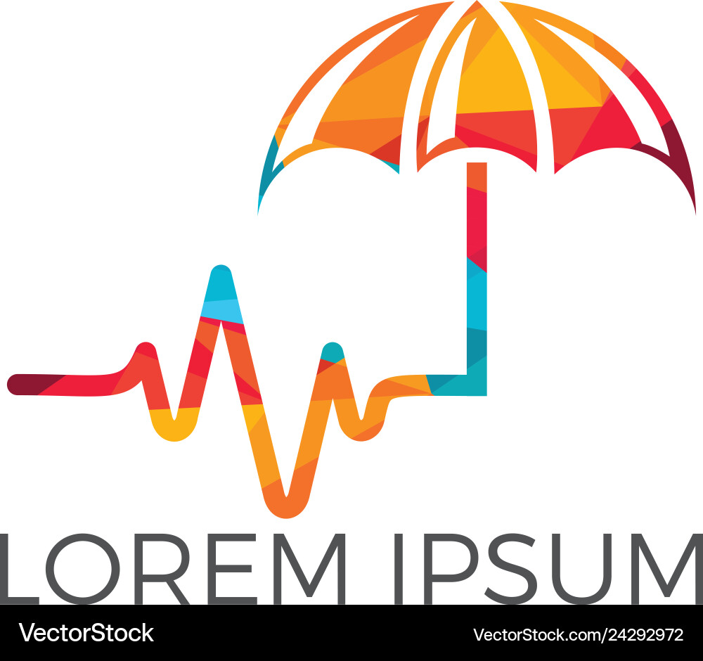 Medical Insurance Pulse & Umbrella Logo Vector Image