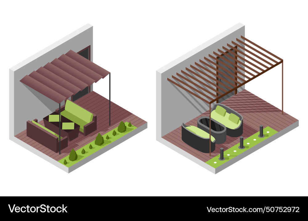 Set of inner courtyard isometric compositions Vector Image