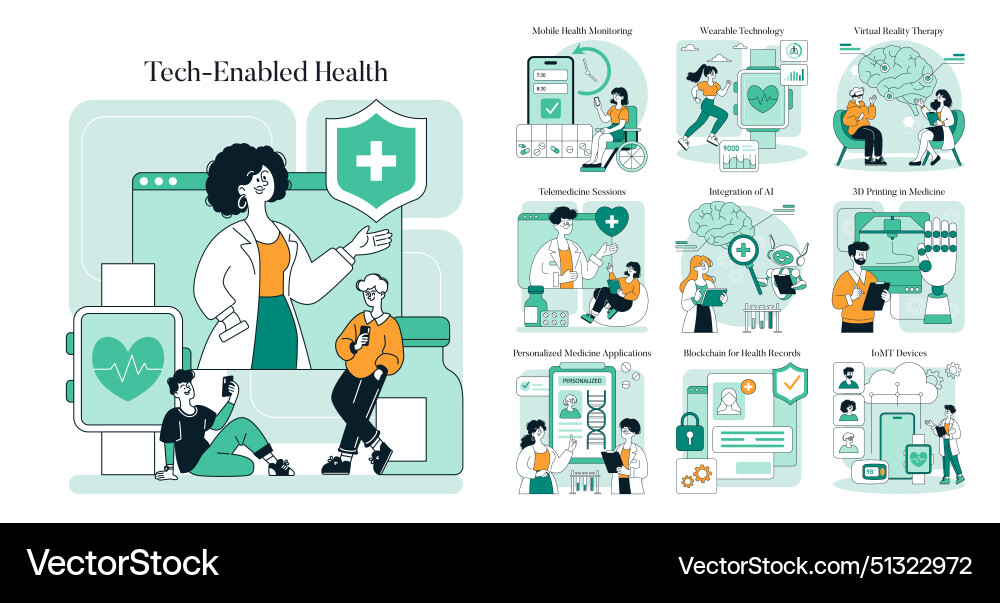 Tech enabled health flat Royalty Free Vector Image