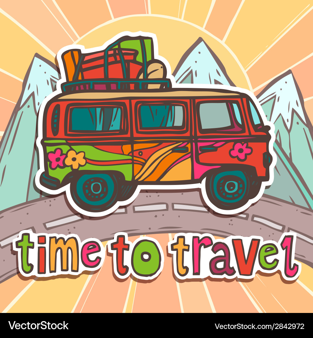 Travel poster with bus Royalty Free Vector Image