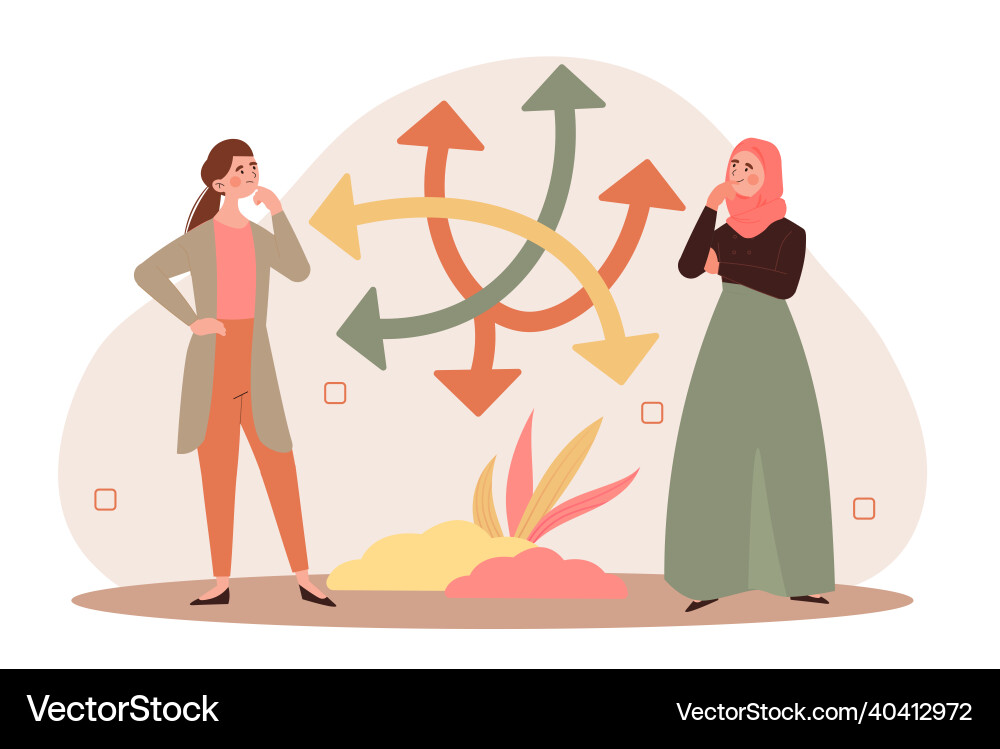Two women are taking difficult and complex task Vector Image