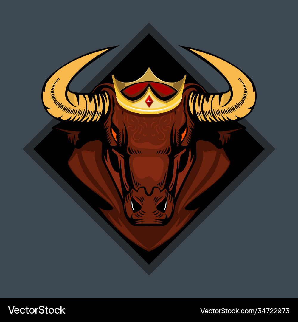 Bull with a crown on his head dark background Vector Image