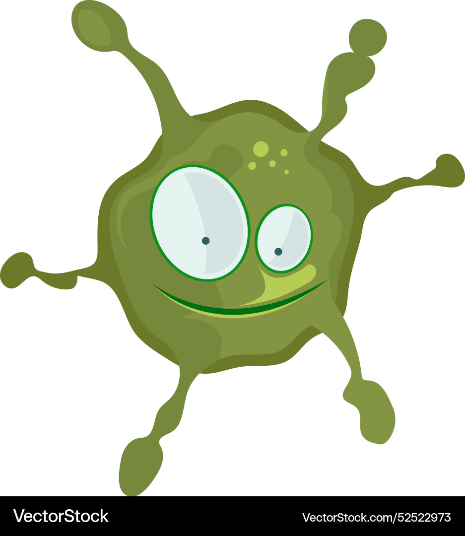 Funny microbe cartoon bacteria face green germ Vector Image