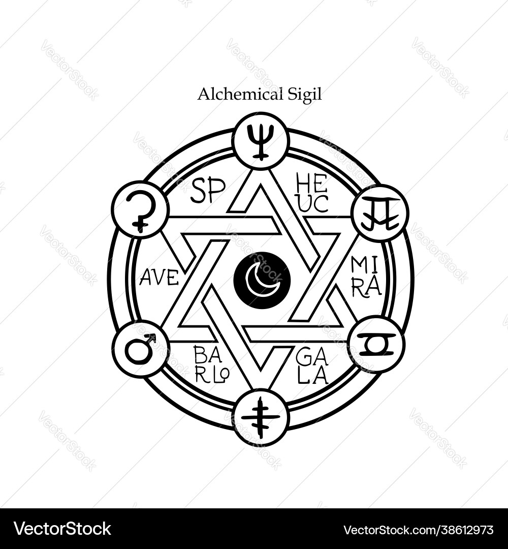 Magical alchemical seal with patterns Royalty Free Vector