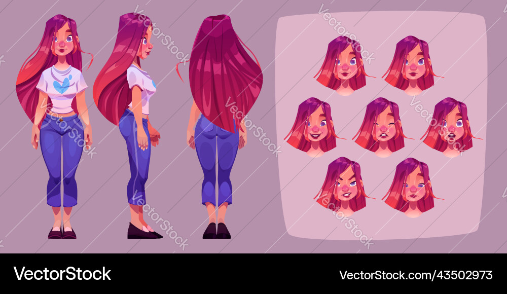 Pretty girl with different emotions Royalty Free Vector