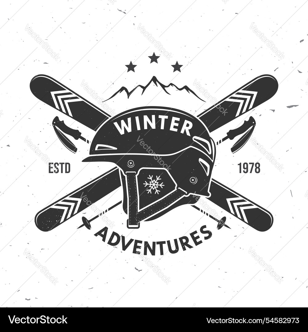 Winter adventures ski club retro badge Royalty Free Vector