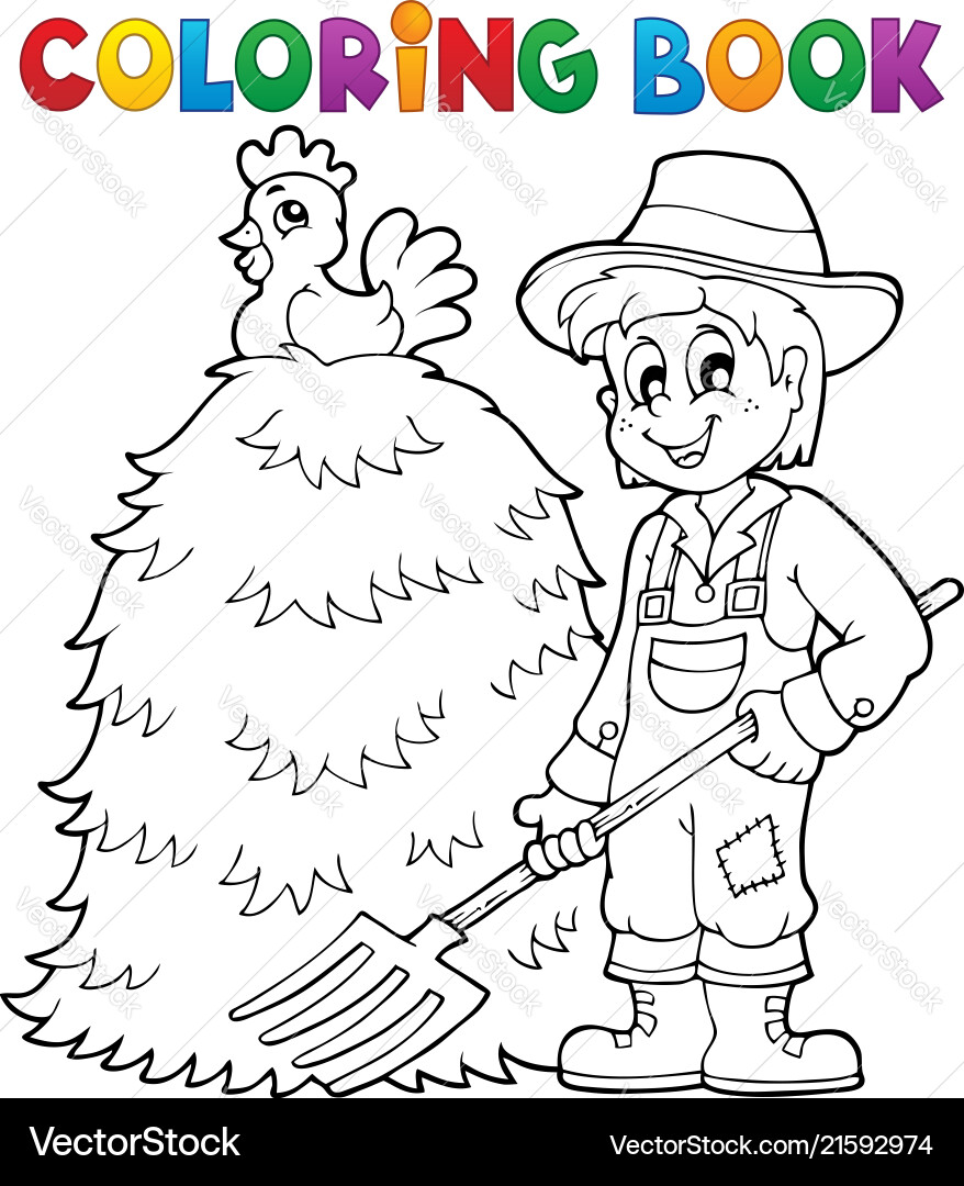 Coloring book farmer theme 1 Royalty Free Vector Image