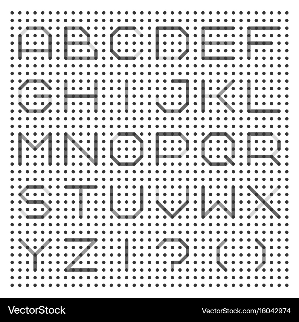 Digital english alphabet dotted font Royalty Free Vector