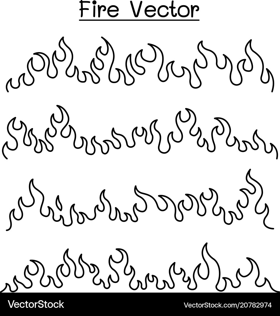 Flame fire icon set in thin line style Royalty Free Vector