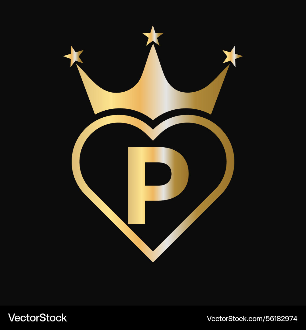 Initial letter p crown logo concept with heart Vector Image