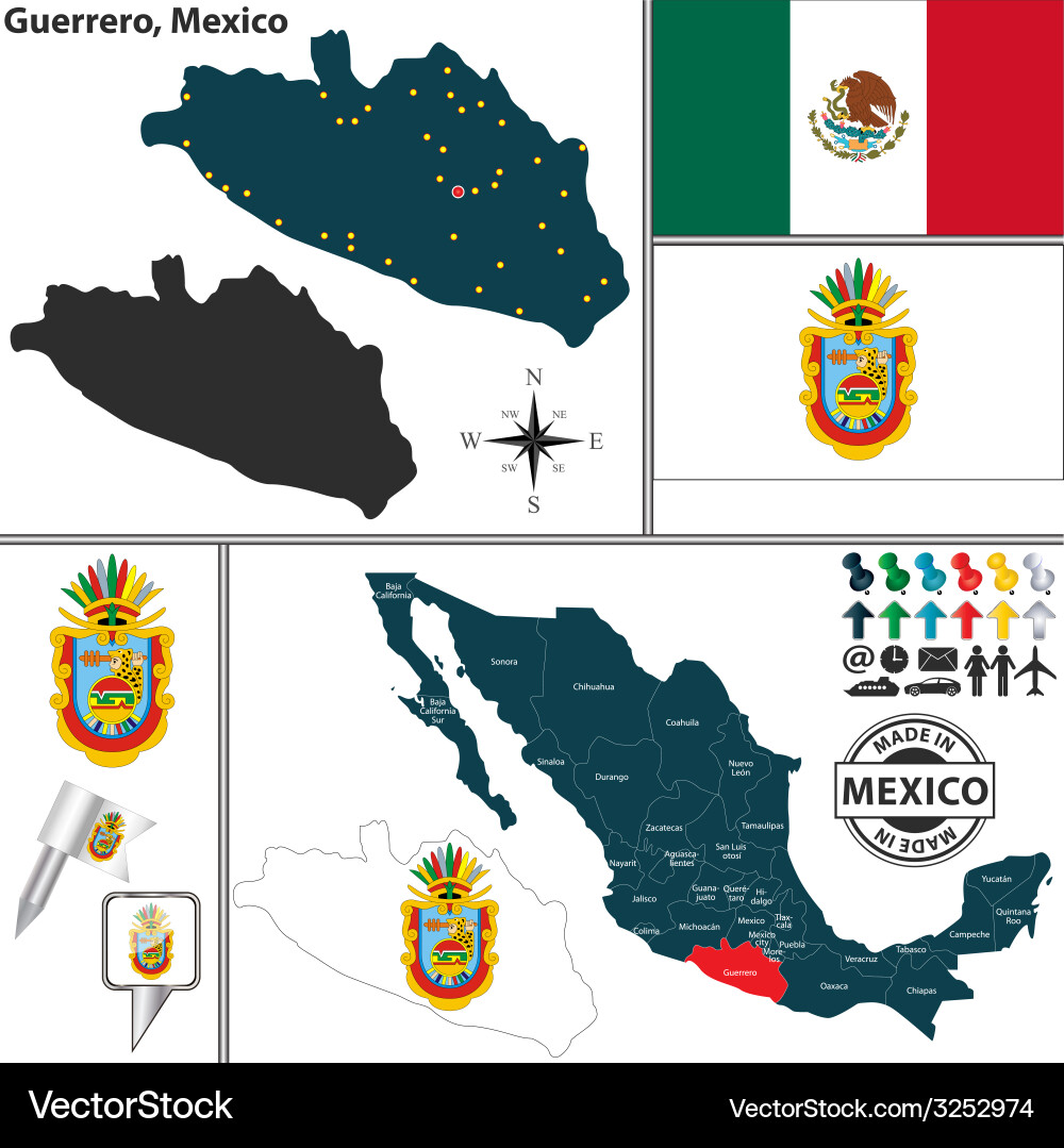 Map of Guerrero State, Mexico Royalty Free Vector Image