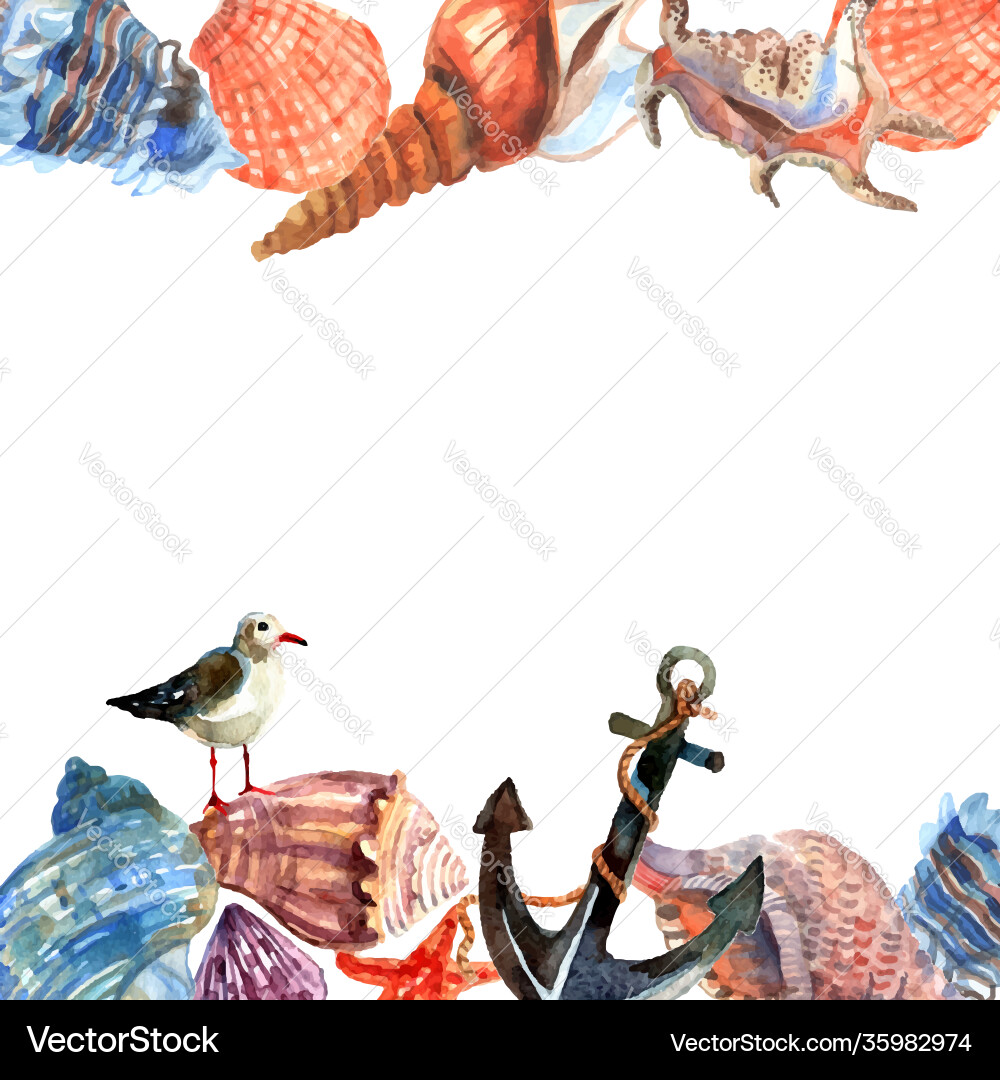 Marine shell anchor border frame Royalty Free Vector Image