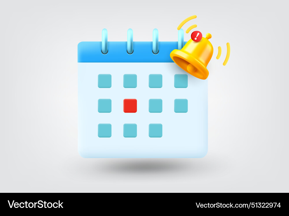 Paper calendar with ringing bell 3d Royalty Free Vector