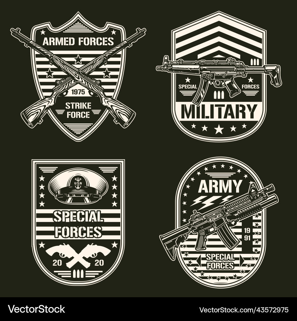 Army set vintage monochrome emblem Royalty Free Vector Image