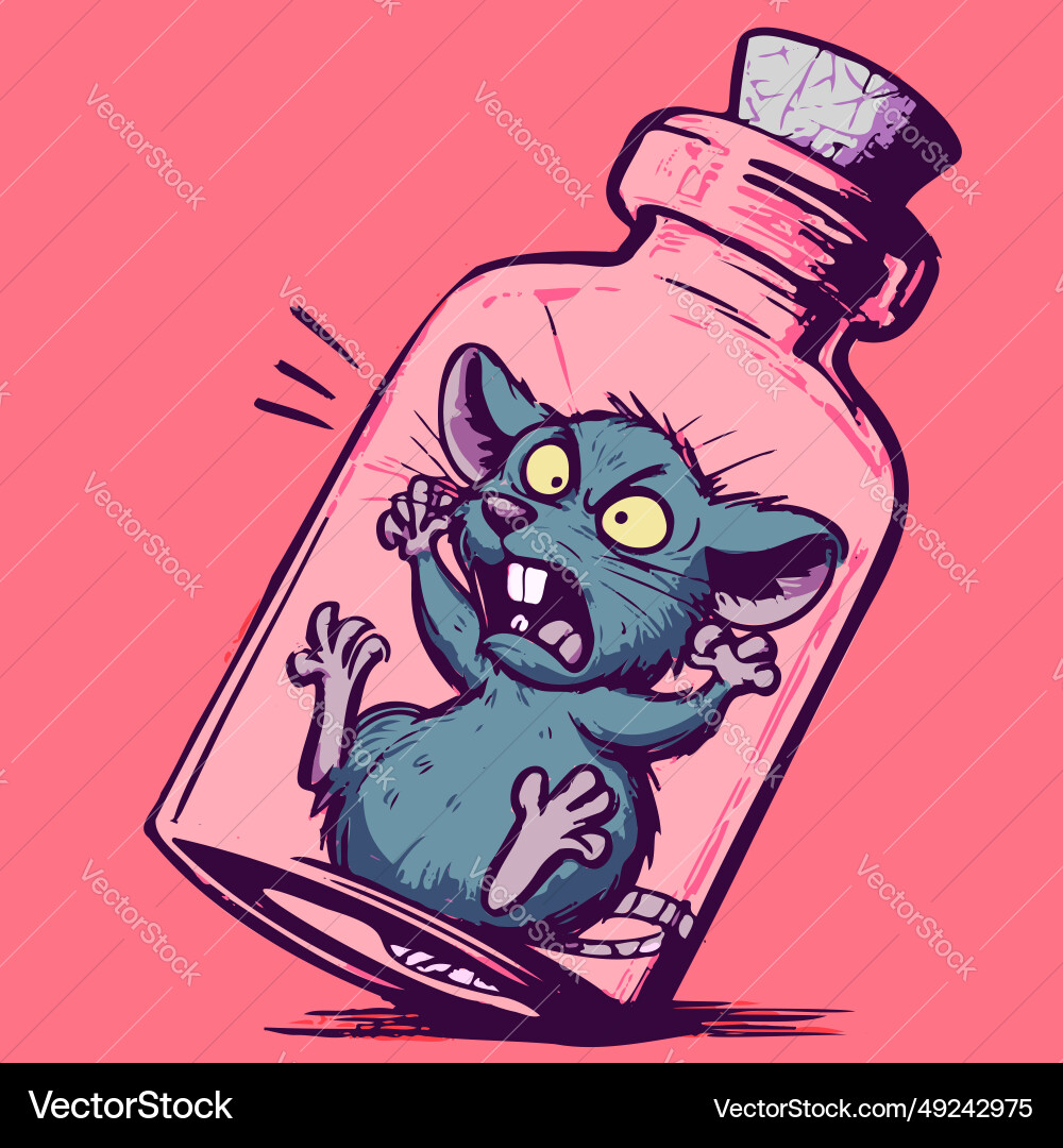Cute and angry mouse trapped inside a jar Vector Image