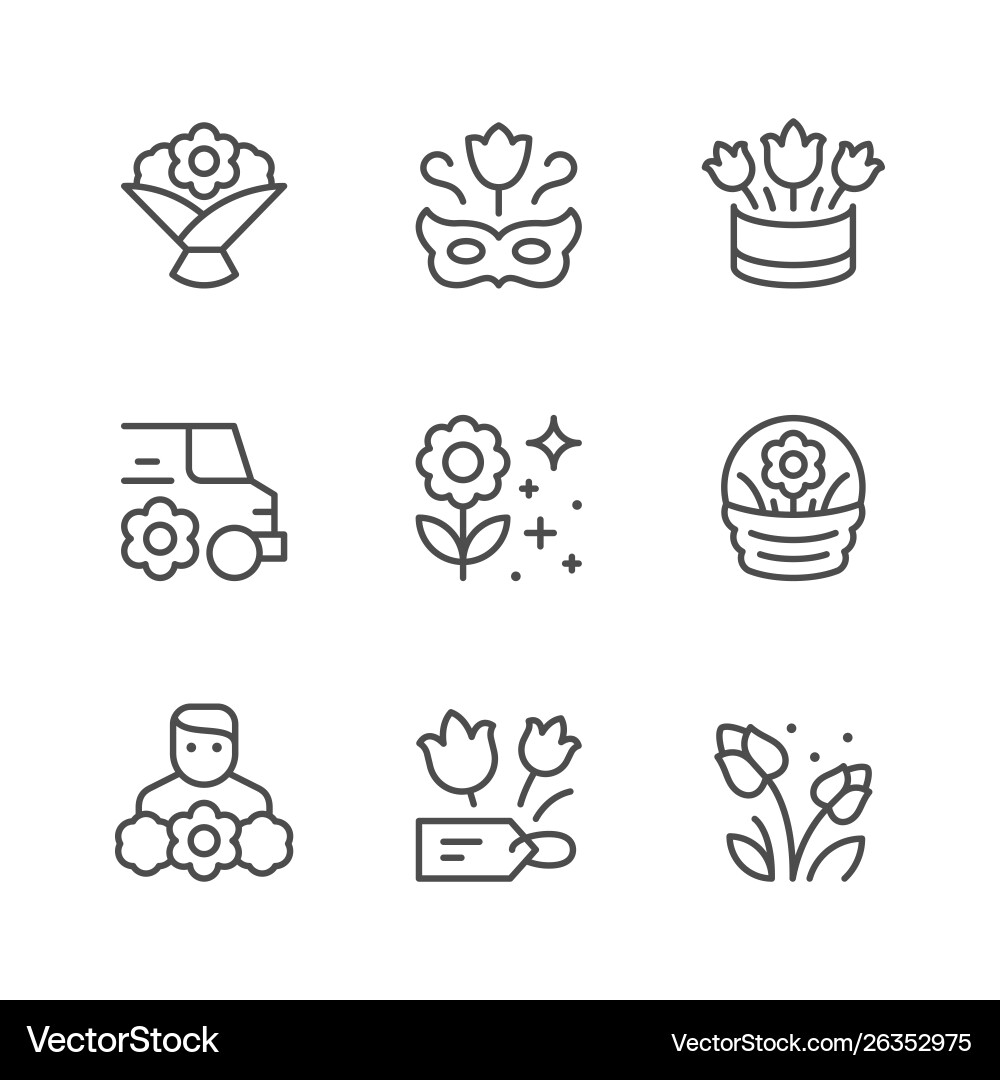 Flower Line Icons Set Royalty Free Vector Image