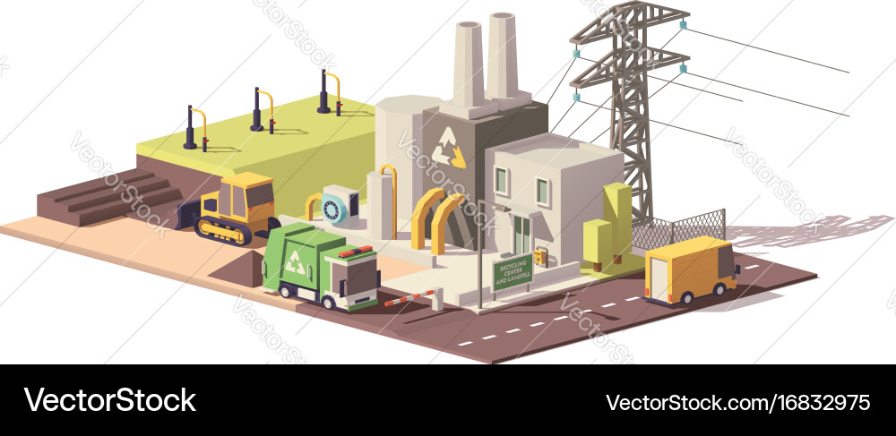 Low poly landfill gas collection plant Royalty Free Vector